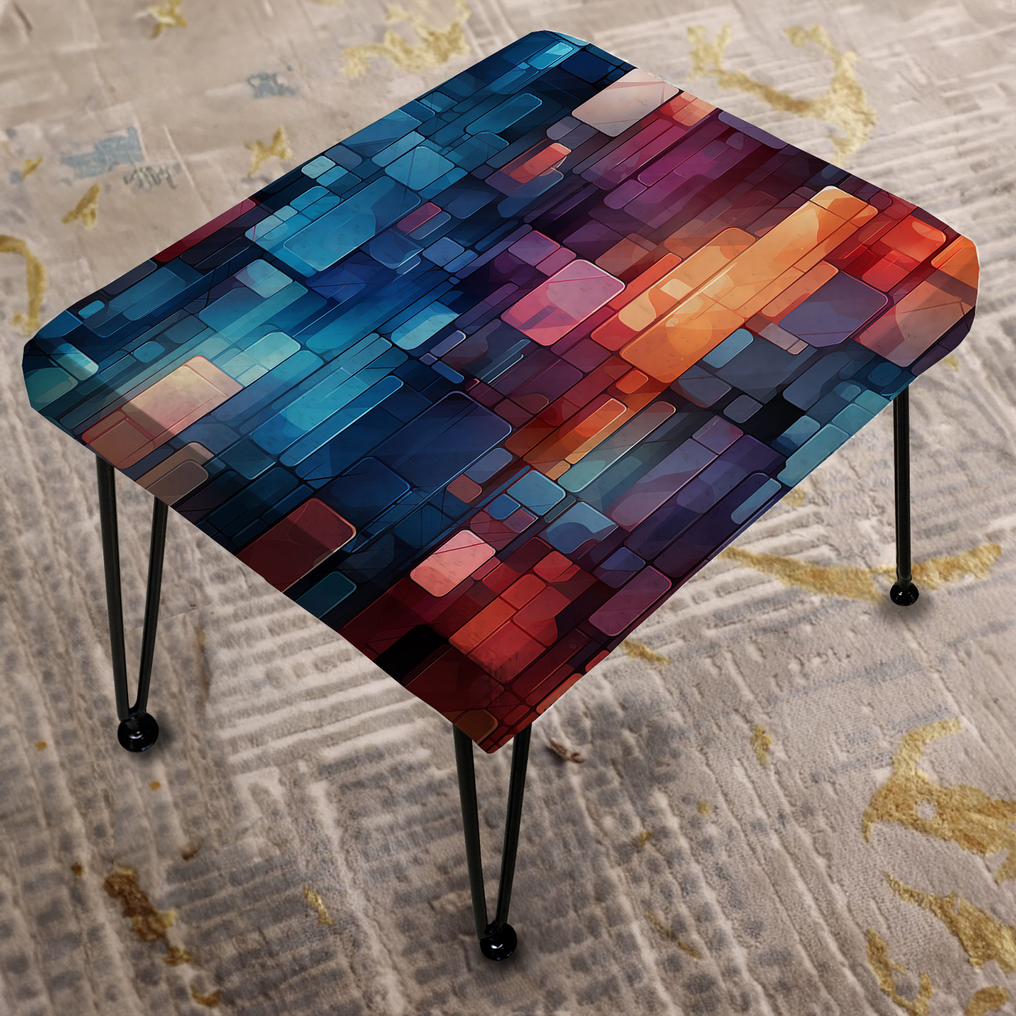 Design Art Purple And Blue Matrix Cubes - Geometric Rectangle Ottoman ...
