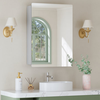 Tiva Frameless Medicine Cabinet With Mirror, Sliding Adjustable Glass ...