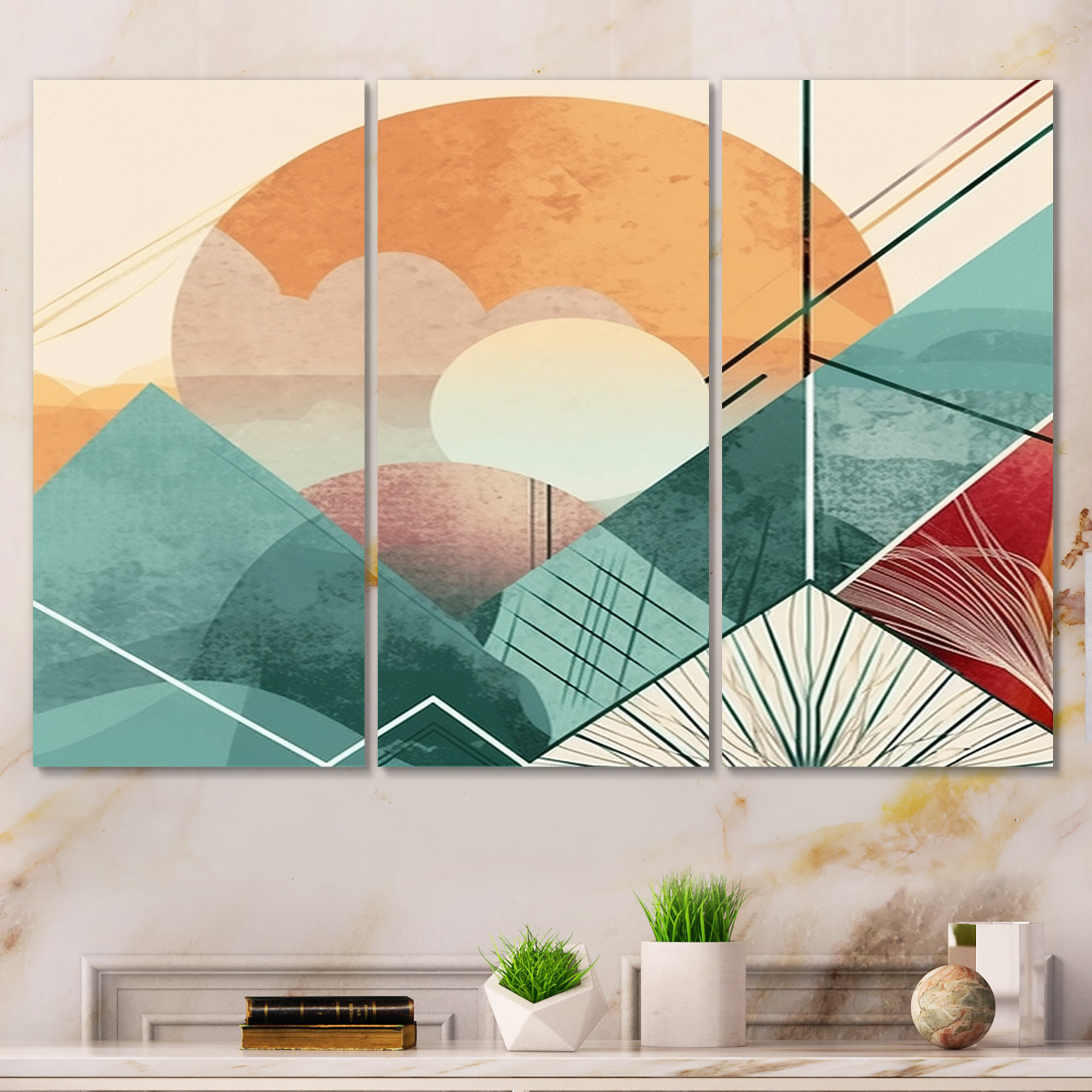 Design Art Minimal Boho Landscape In Retro Earthy Green - Modern ...