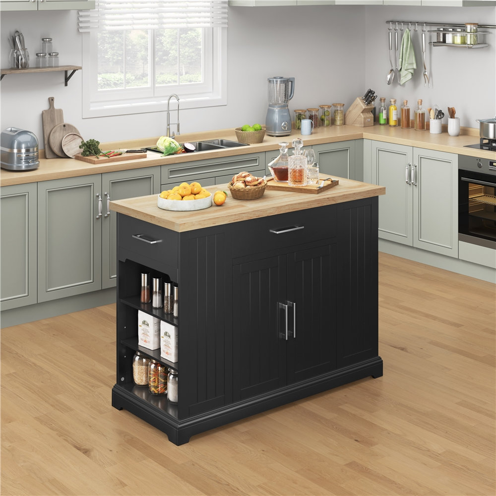 Lark Manor Londono Modern Rolling Kitchen Island Wood Storage Cabinet ...