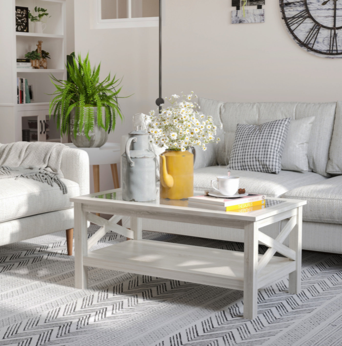 Gracie Oaks Littell Farmhouse Style Coffee Table With Wood Frame ...