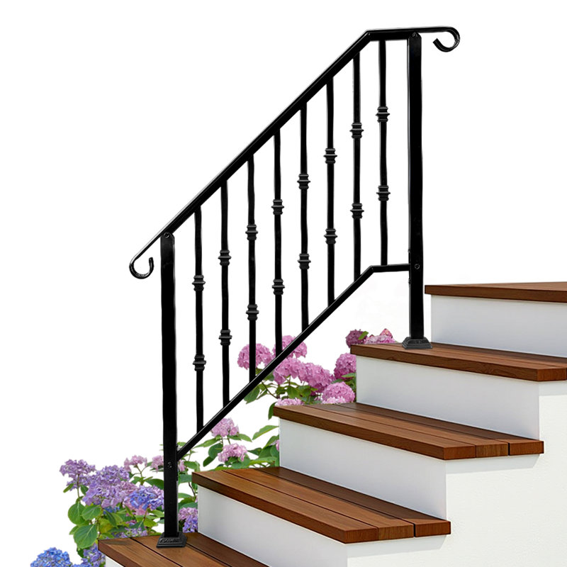 Winado 3 Step Matte Black Outdoor Galvanized Iron Handrail & Reviews ...