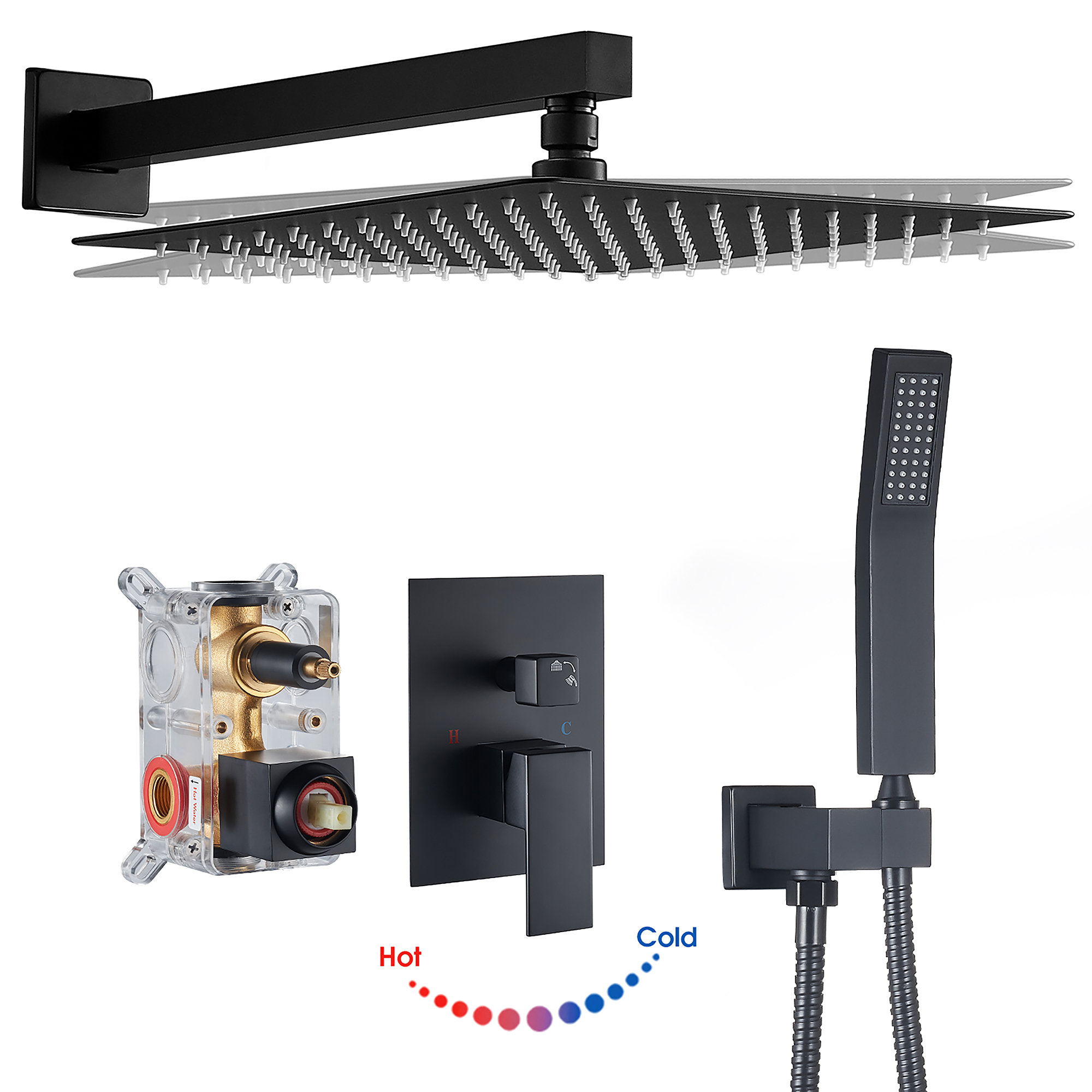 uptap Complete 12" High Pressure Shower System with Rough in-Valve ...