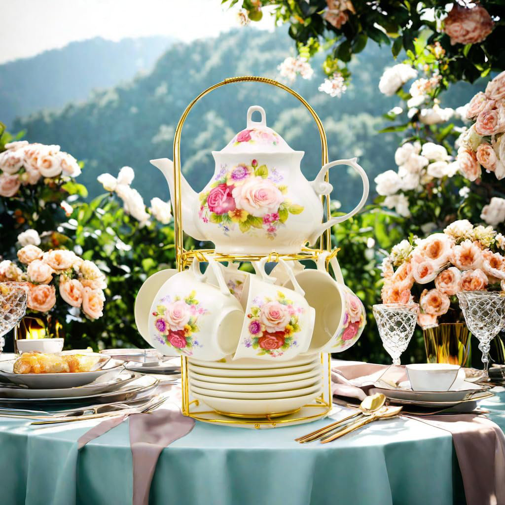 House of Hampton 20-Pieces Porcelain Bone China Tea Sets,Gold Rim ...