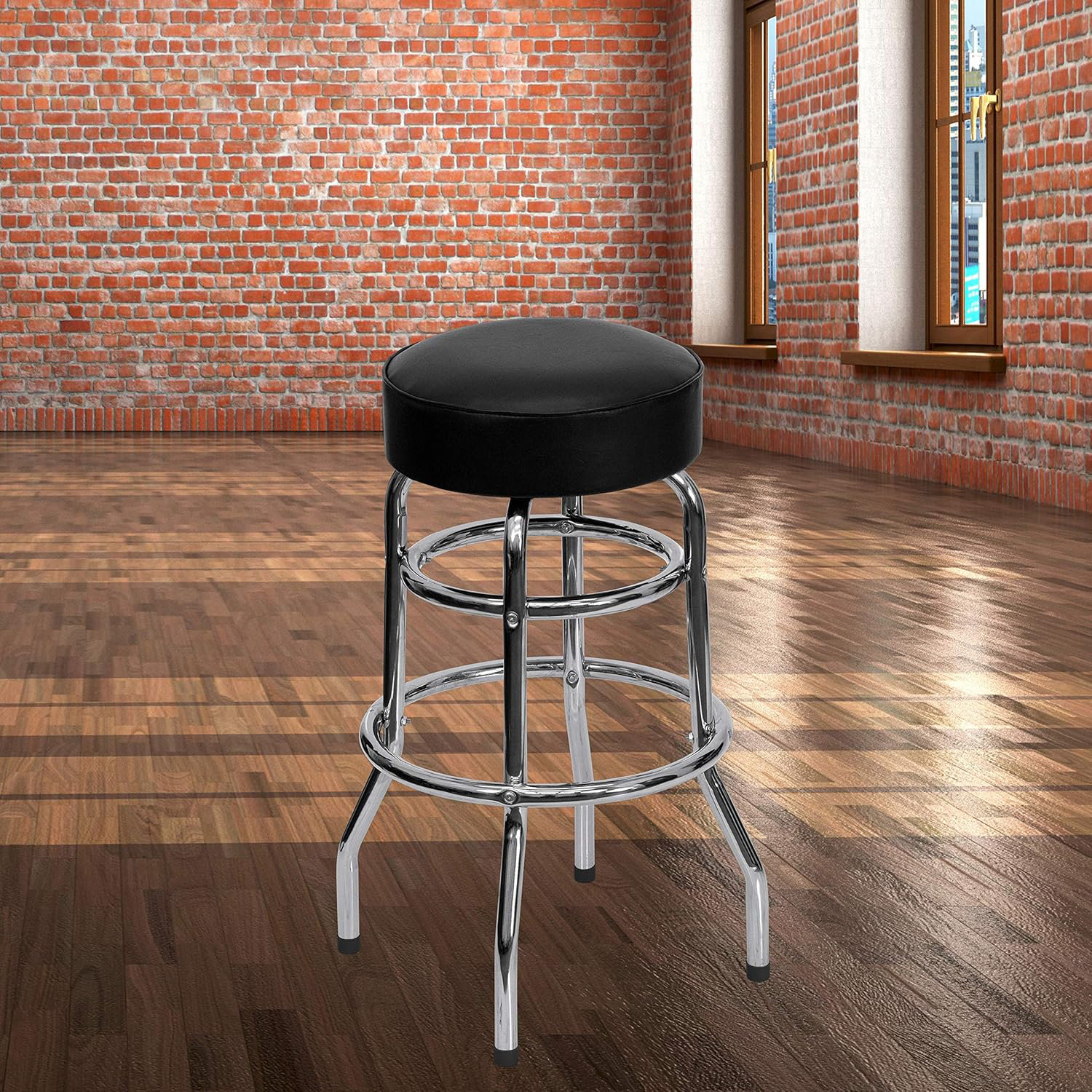 Ivy Bronx Double Ring Chrome Barstool with Weathered Seat - Wayfair Canada