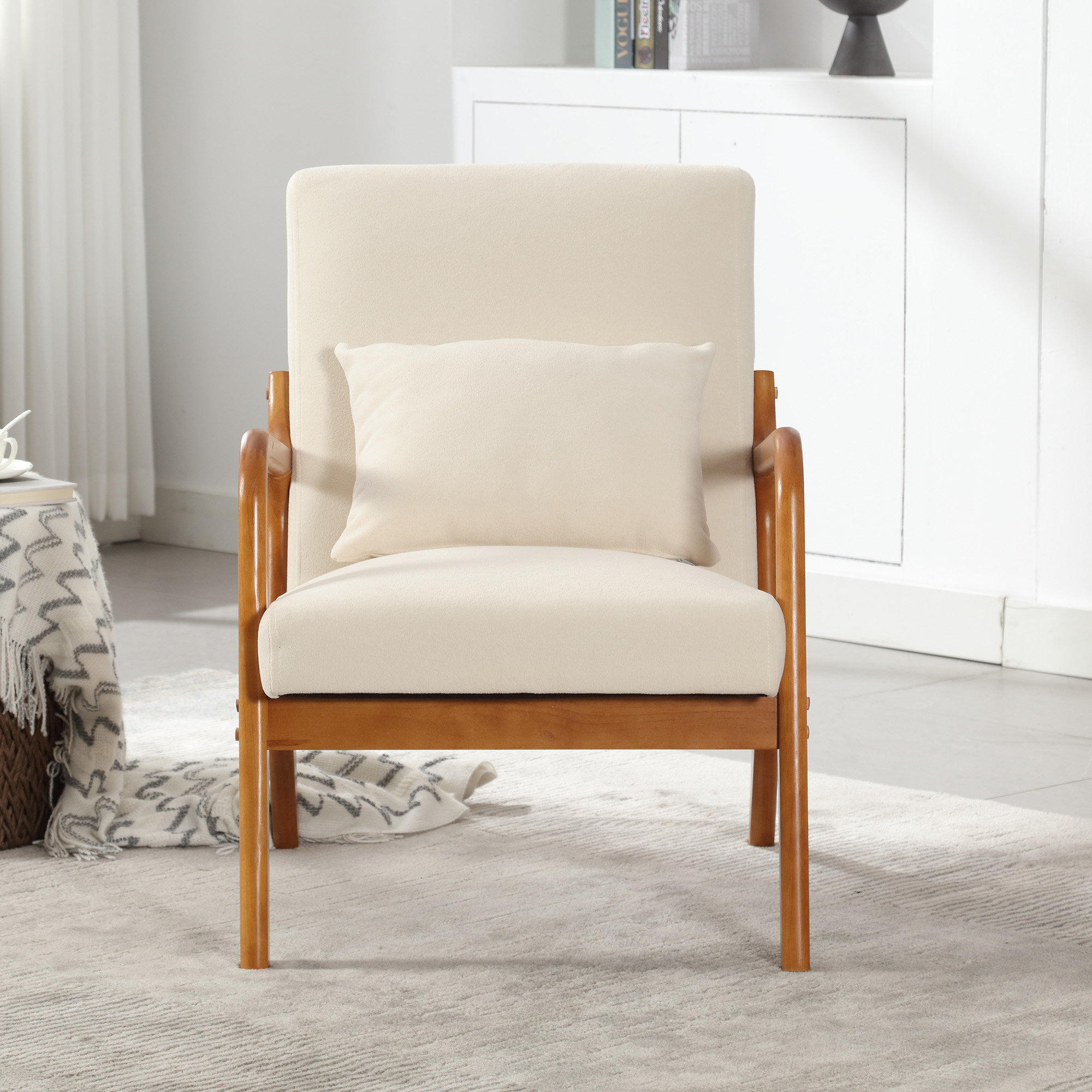 George Oliver Solid Wood Padding Lounge Armchairs With One Pillow ...