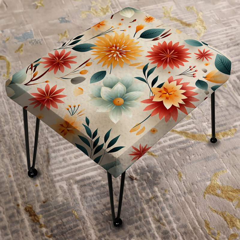 Design Art Red Timeless Garden Flowers - Botanical Rectangle Ottoman ...