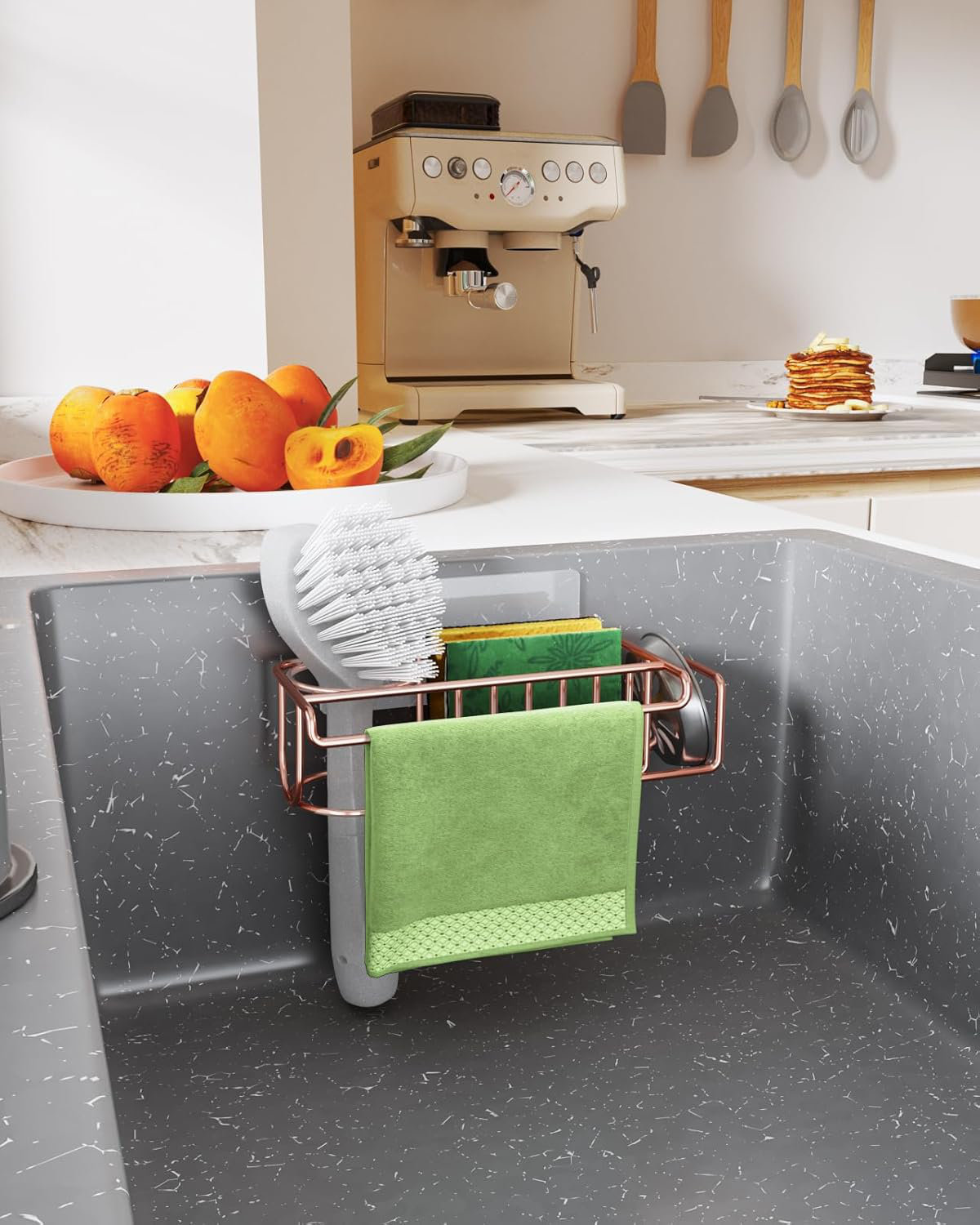 WKING Rustproof Kitchen Sink Sponge Holder With Brush And Towel ...