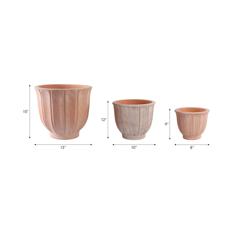 Ophelia & Co. Set Of 3 Pottery Clay Planters With Ribbed Detailing ...