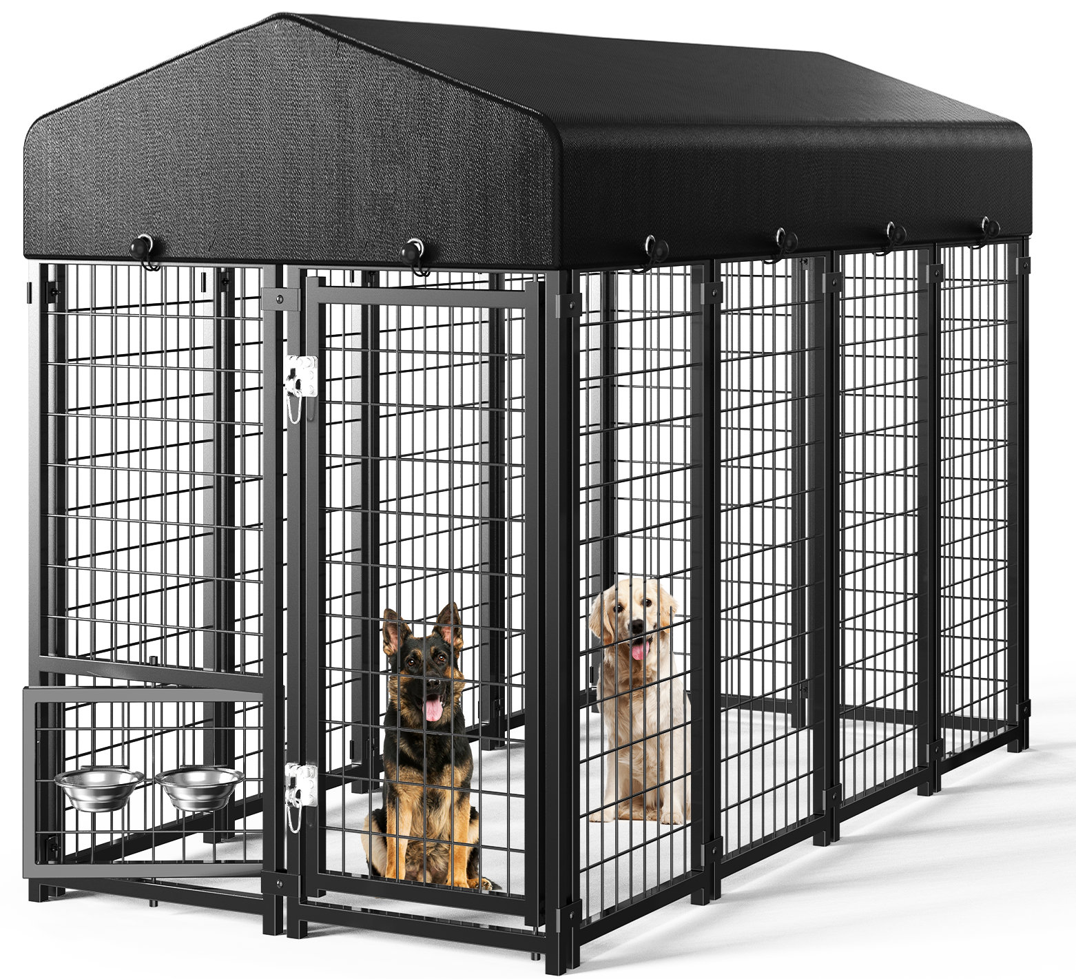 Sino Luban Dog Kennel Pen Outside Outdoor Dog Run with Roof, Feeders ...
