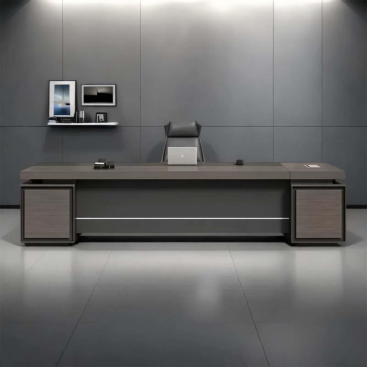 Latitude Run® Gray Modern Luxury Desk, Desk with Lockers, Office ...