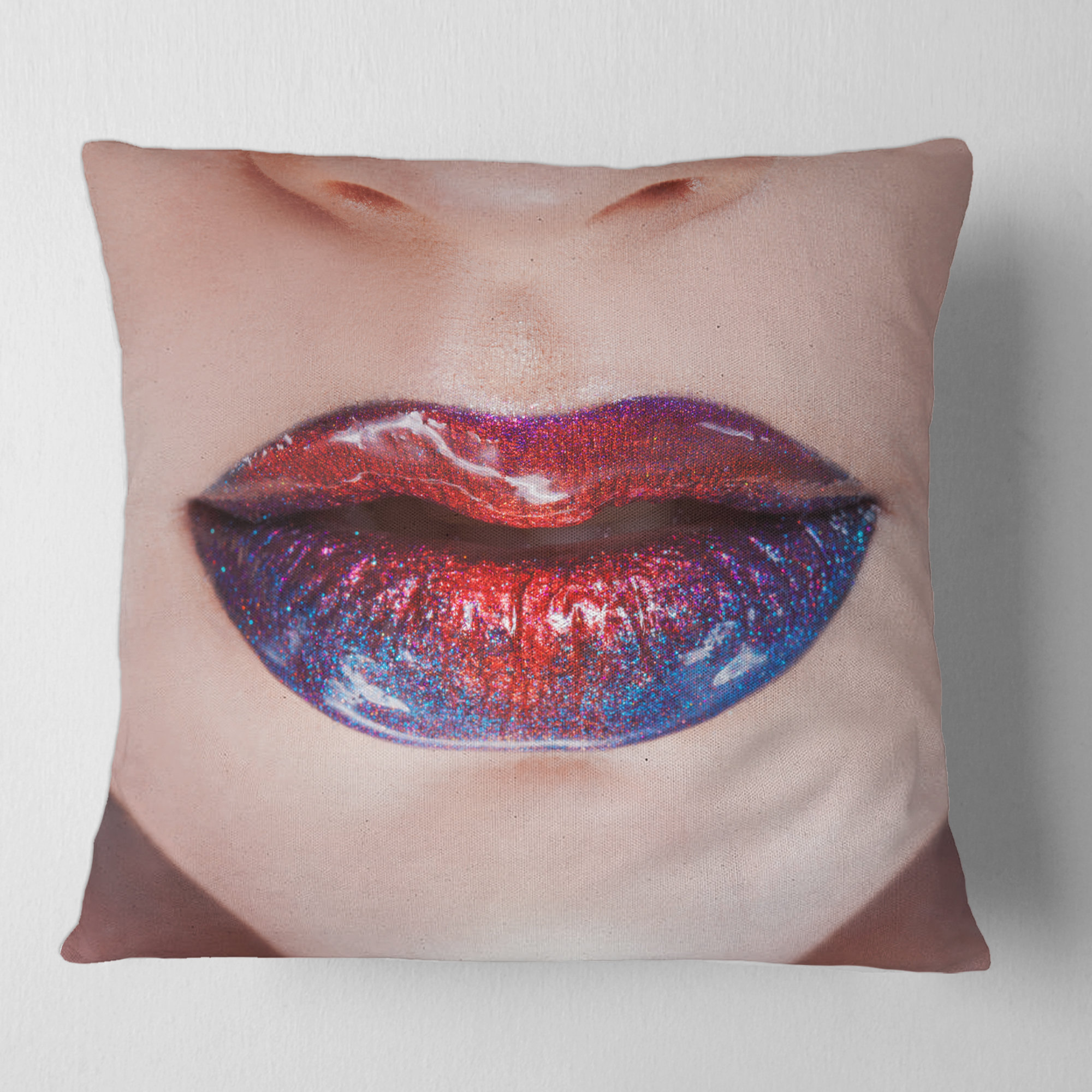 Design Art Beautiful Women Lips with Bright Lipstick Square Pillow ...
