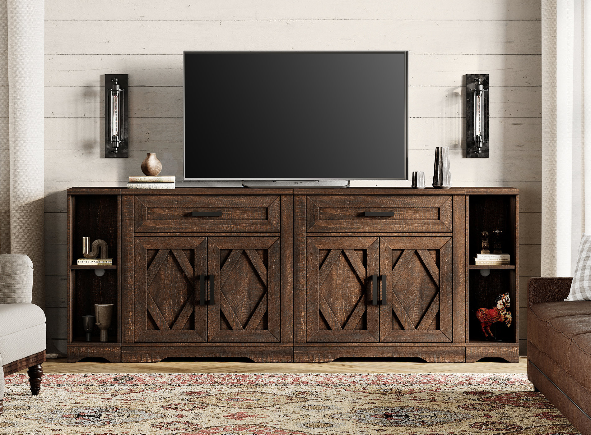 Gracie Oaks Laziza 82.7"W TV Stand For Up To 95" Tvs,Farmhouse ...