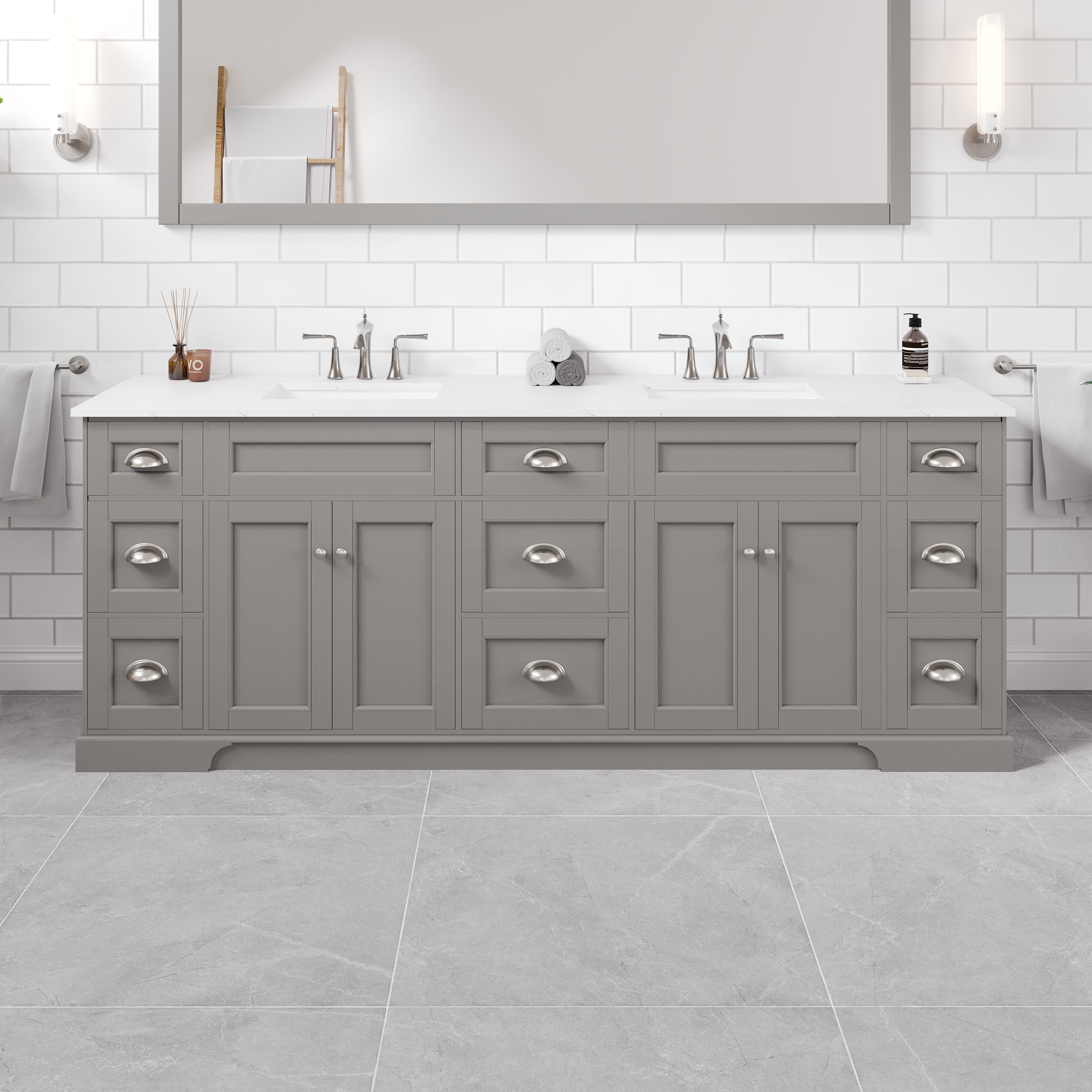 Red Barrel Studio Epic 84 In. Grey Double Sink Bath Vanity With Carrara ...