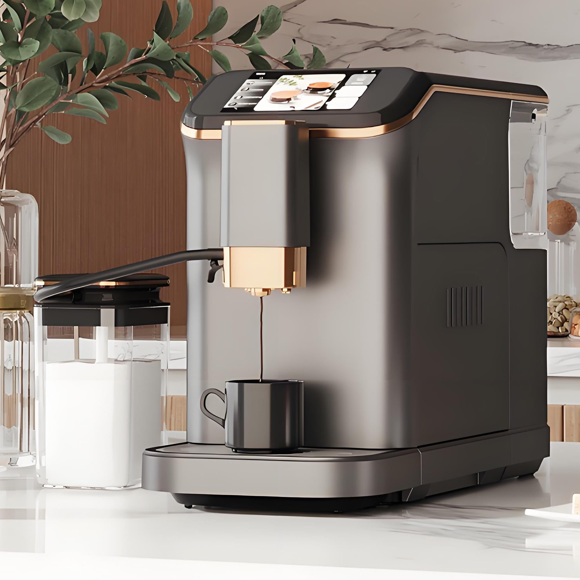 ASOPIX 20 Bar Automatic Espresso Machine with Built-In Grinder, Office ...