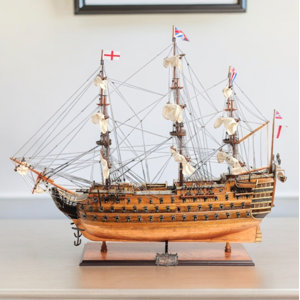 HomeRoots 32" Wood Brown HMS Victory Copper Bottom Hand Painted ...