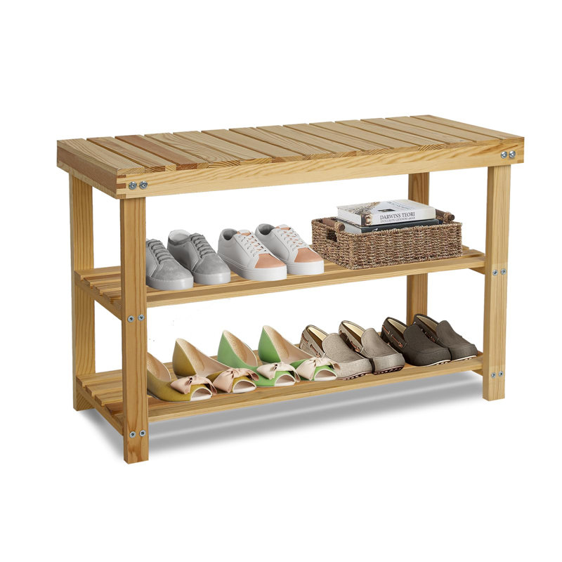 Lark Manor™ Compact Wood Color-Modern Pine Shoe Rack Bench, 3-Tier ...
