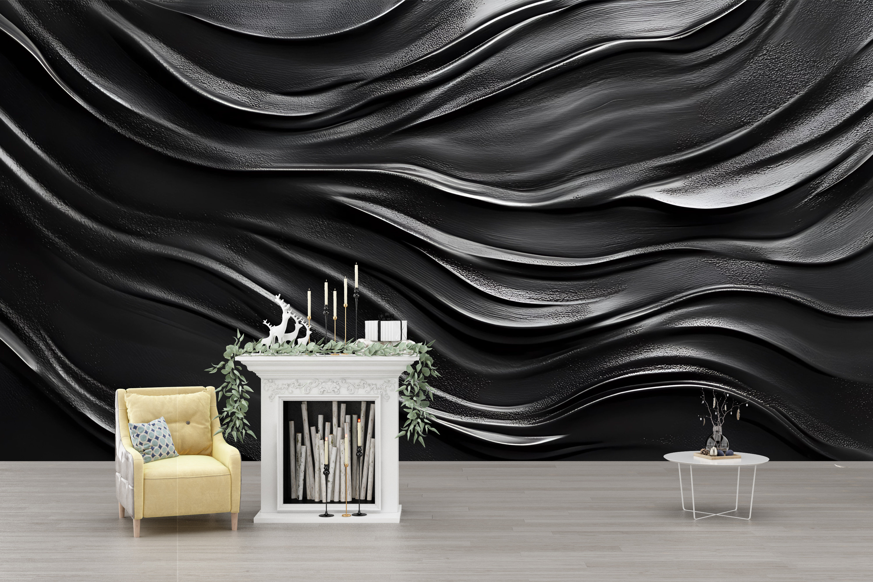 Orren Ellis Glossy Wave Texture Wallpaper - 3D Flowing Liquid Design ...
