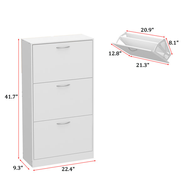 Latitude Run® 3 Sleek Pivot Drawers Shoe Cabinet With Metal Handle ...
