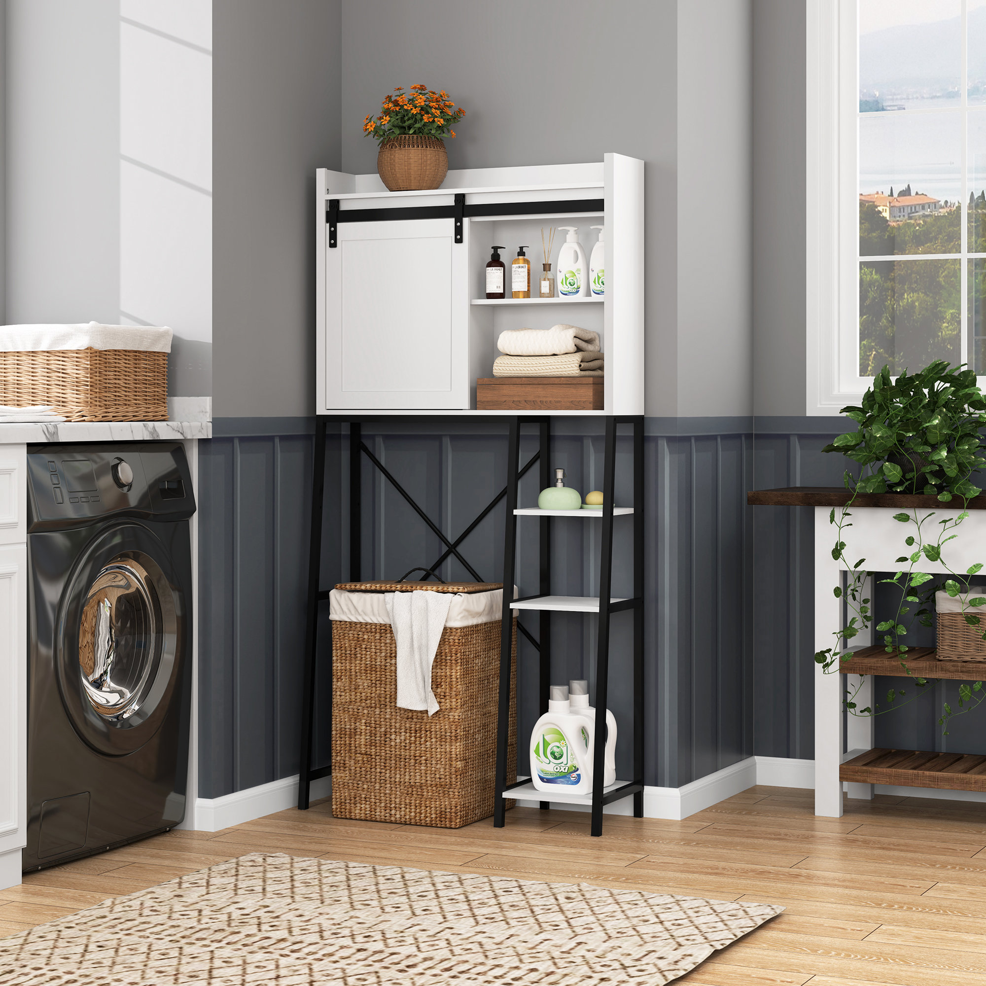Rebrilliant Over The Toilet Storage Cabinet With Sliding Barn Door ...