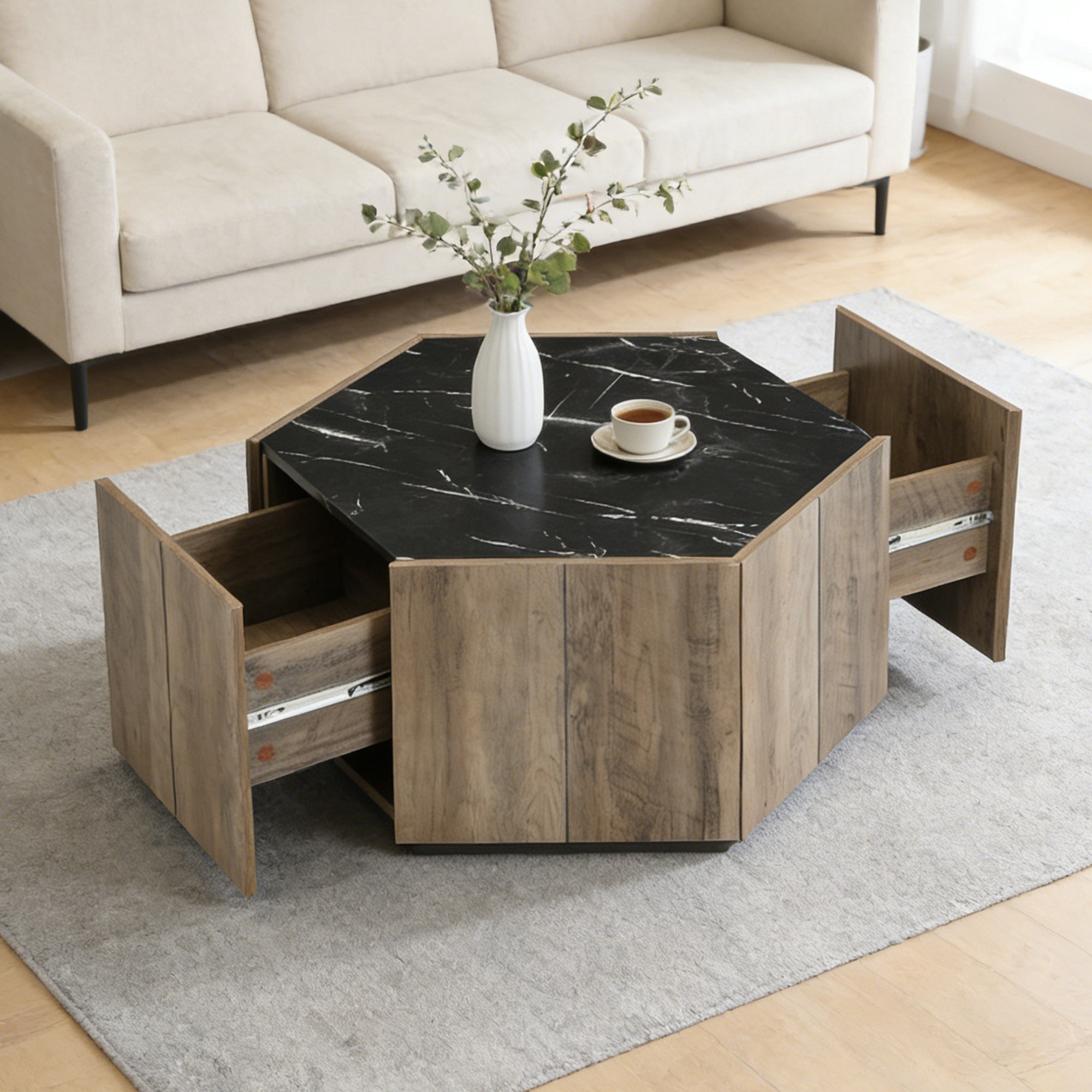 Ivy Bronx 2 Drawer Hexagon Coffee Table | Wayfair