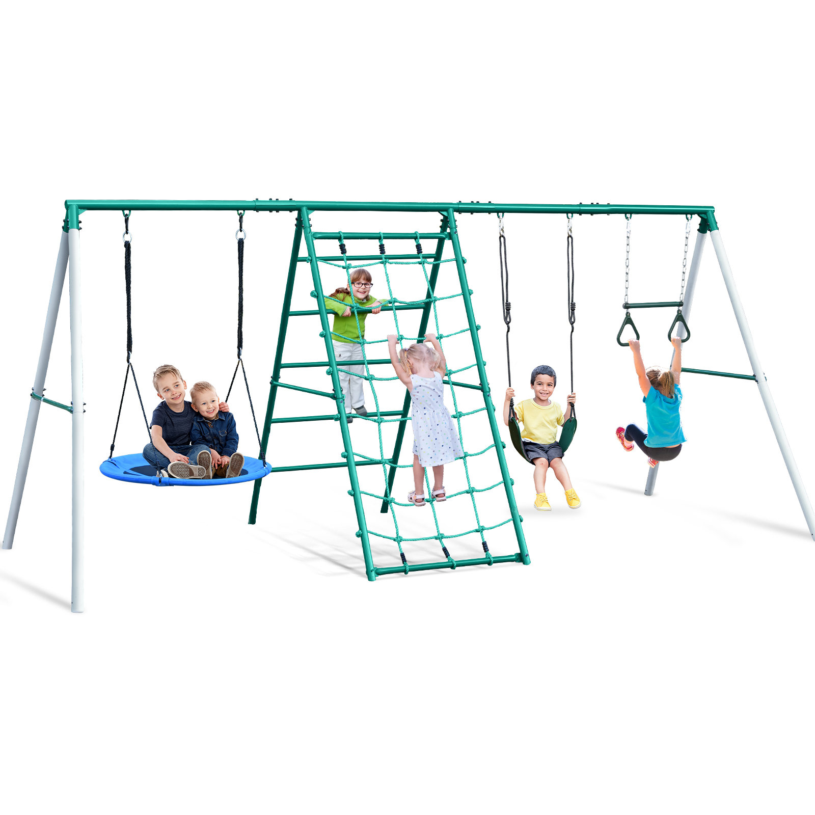 Klo Kick 600lbs Swing Sets With Saucer Swing, Trapeze Monkey Bar, Belt ...
