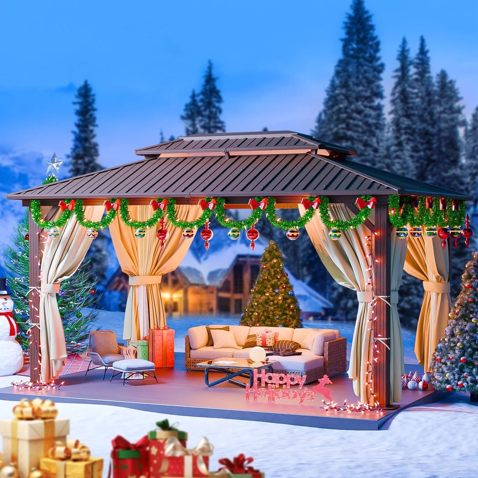 HOTEEL 10x12 Hardtop Gazebo Aluminum Metal Gazebos Galvanized Steel ...