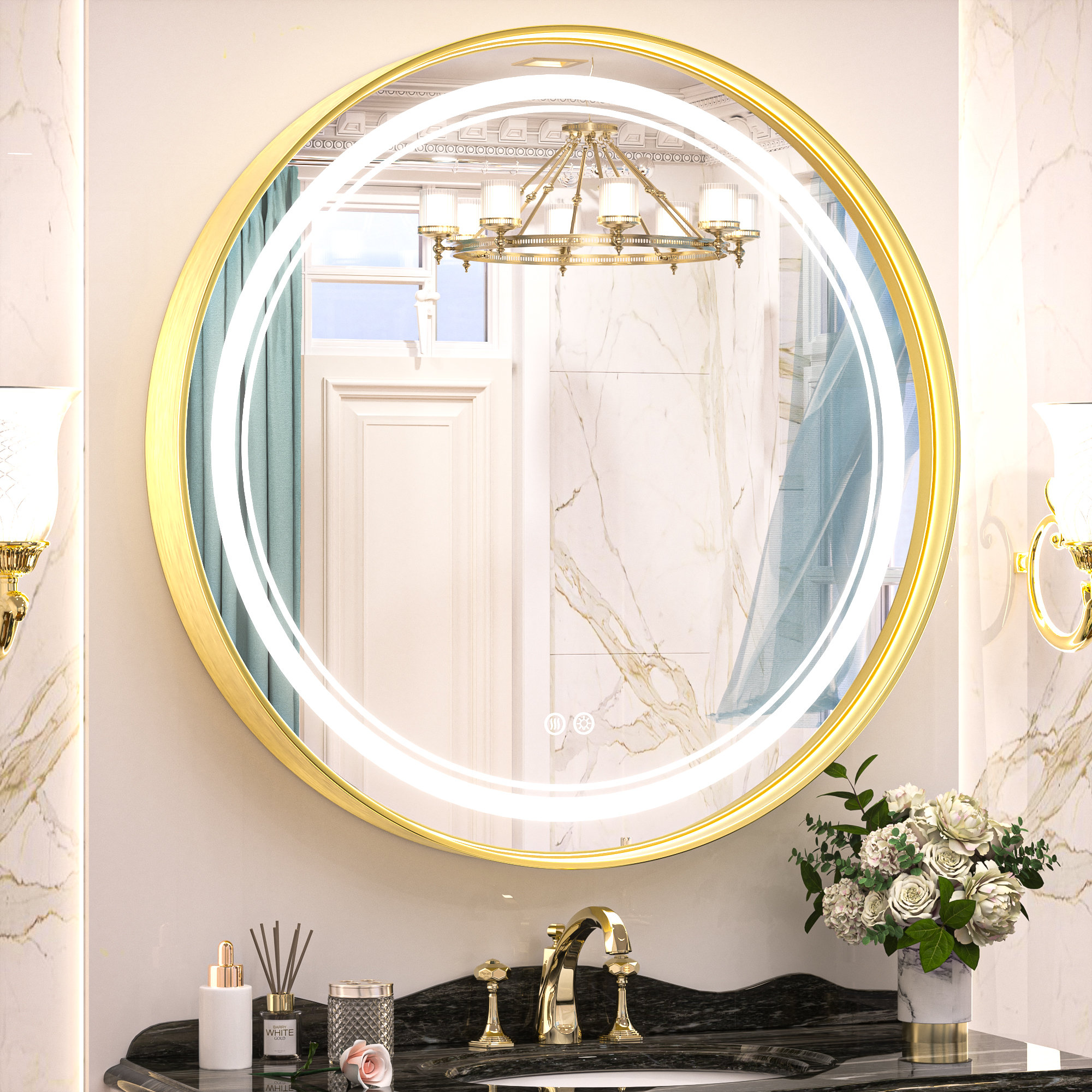 Wrought Studio™ LED Round Vanity Mirror Lighted Metal Wall Mirror ...