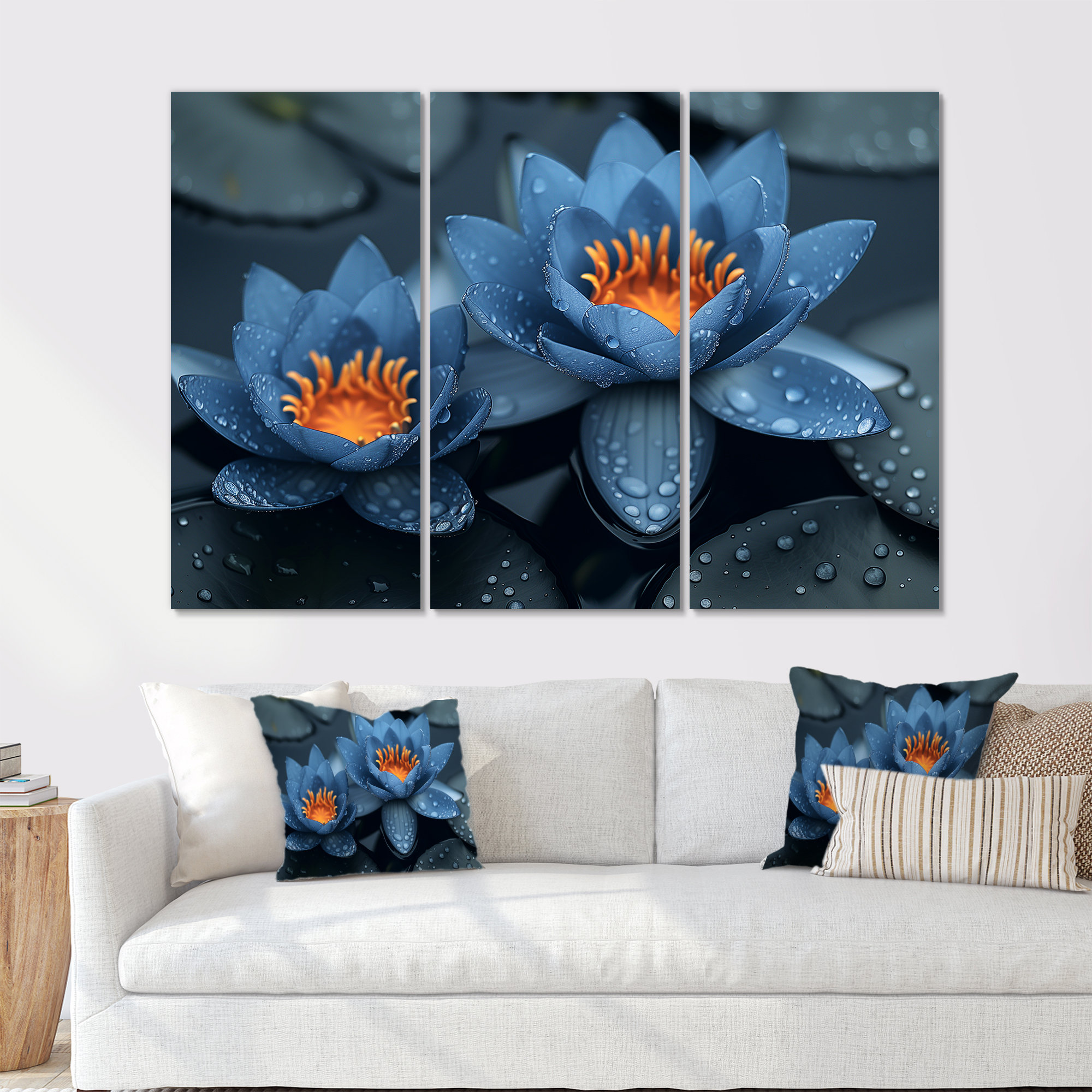 Dakota Fields Blue Monochrome Lotus Pond Radiant Blooms III - Lotus ...