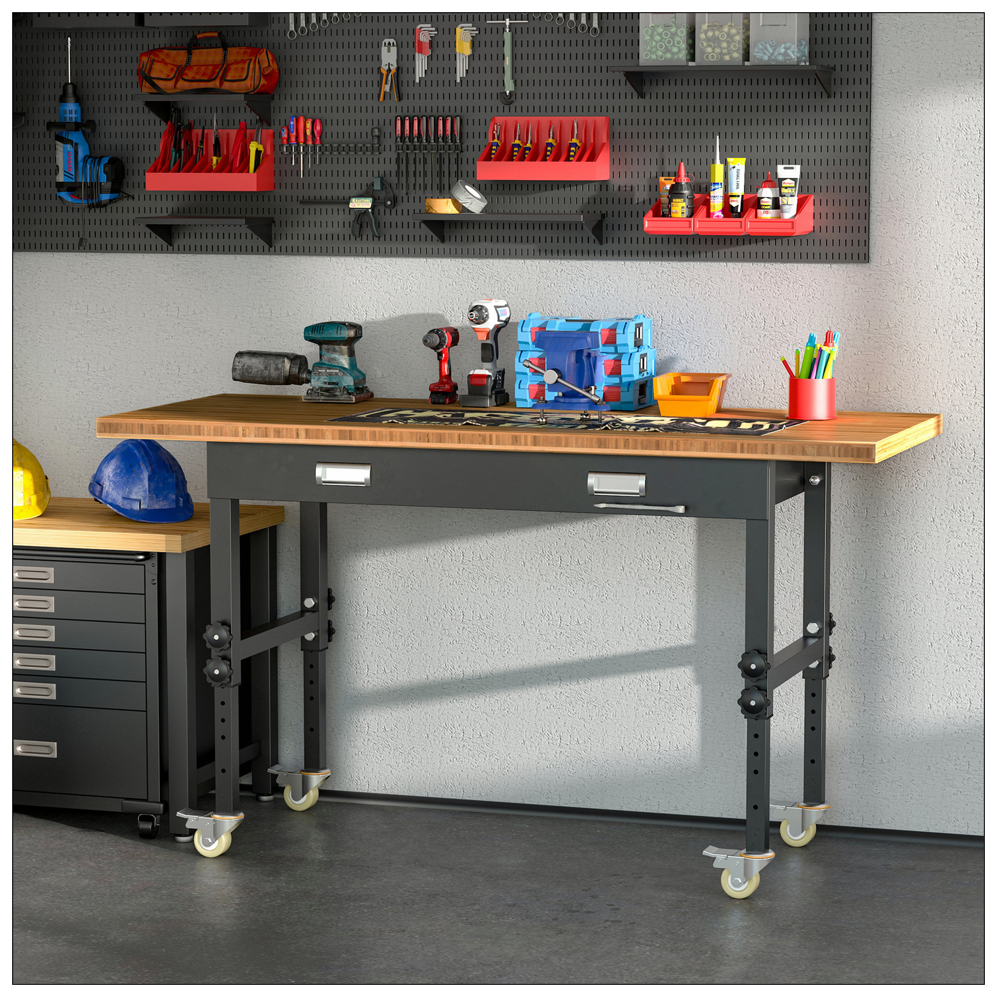 Ebern Designs Versatile Adjustable Workbench With Bamboo Top And ...