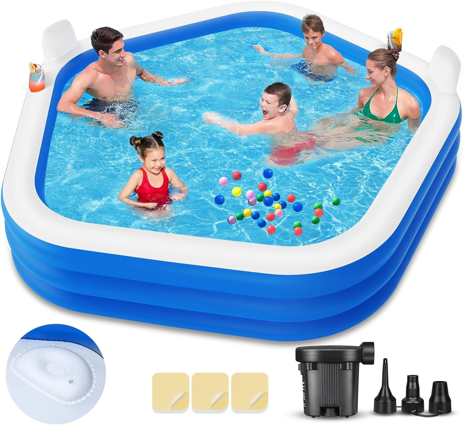 Utibia Inflatable Swimming Pool, 90\" X 90\" X 26\" Kiddie Pool with ...