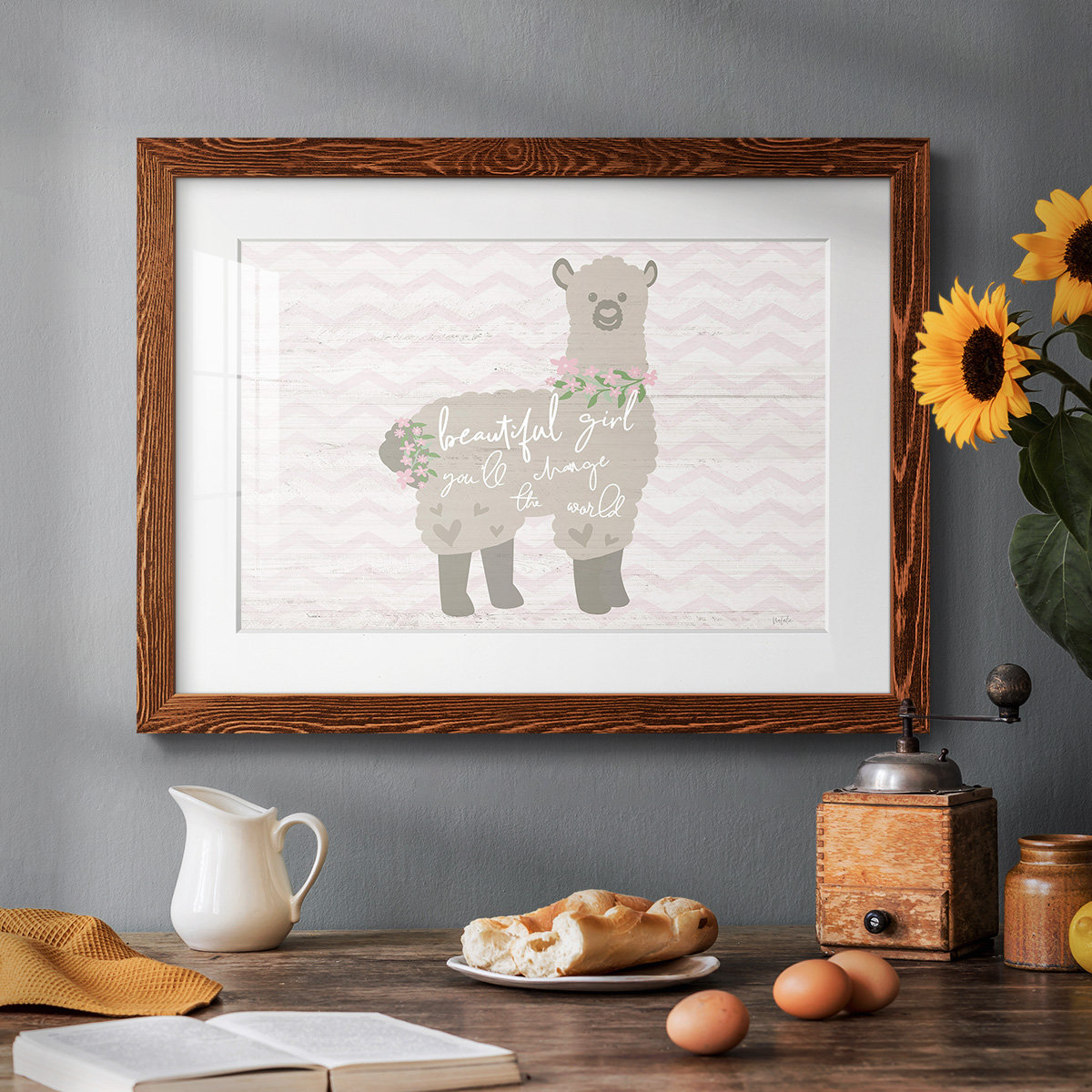 Bungalow Rose Floral Llama - Single Picture Frame Print | Wayfair