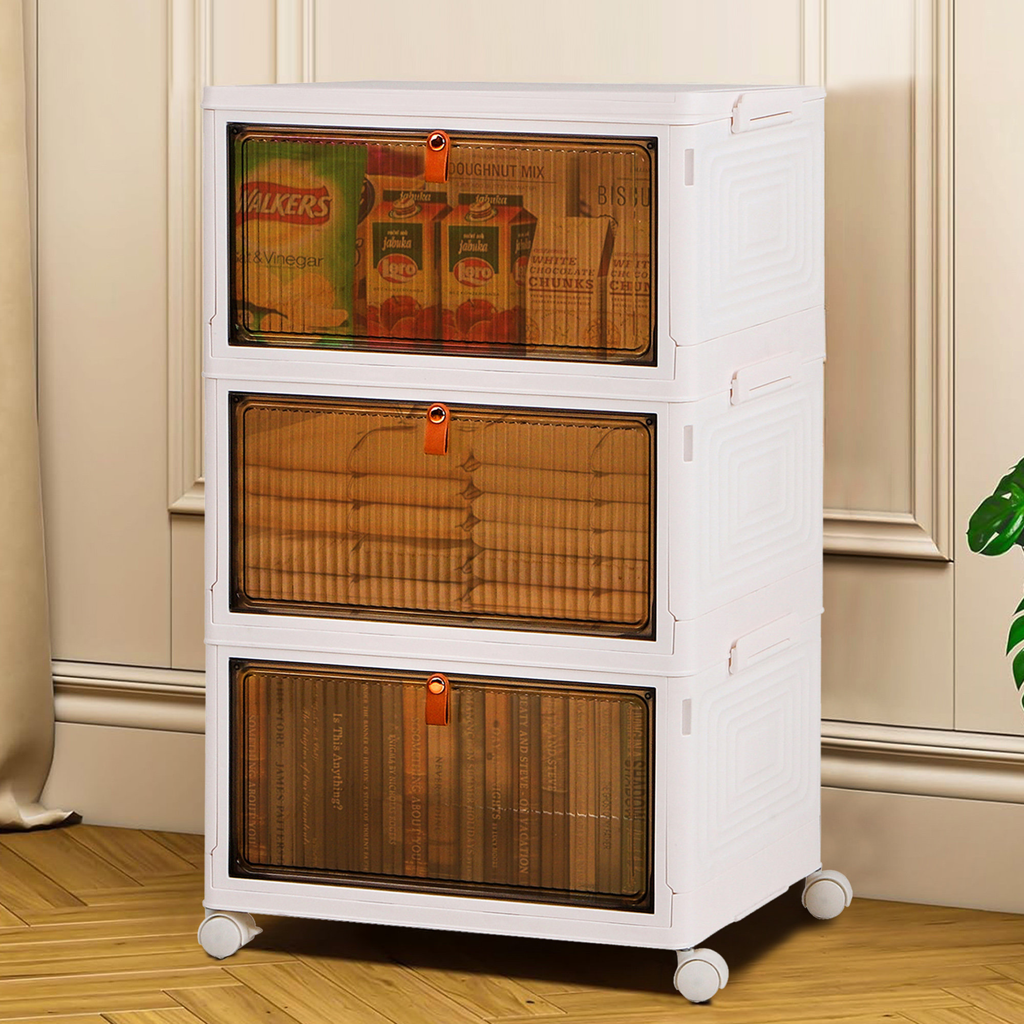 Rebrilliant Plastic Foldable Stackable Storage Bin Double Door With ...