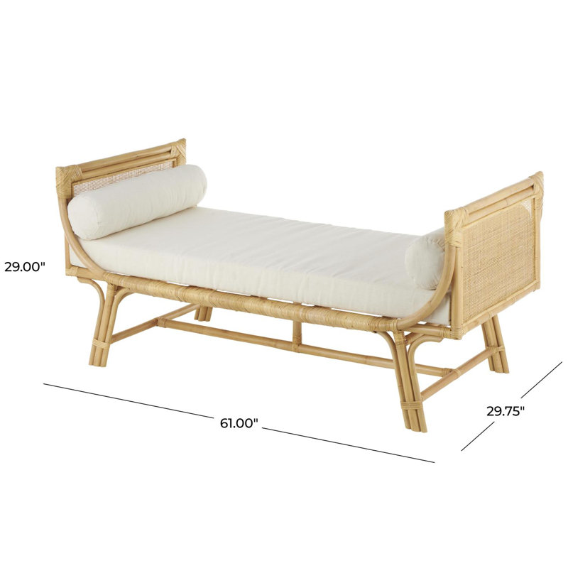 Bay Isle Home™ Cole And Grey Rattan Wrapped Bench With White Fabric ...