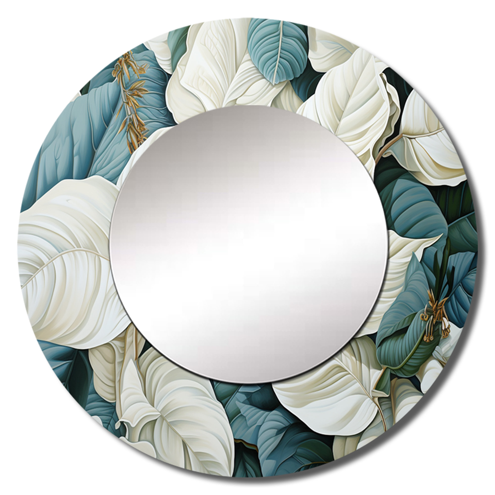 East Urban Home White Leaves Charm Liquid Art - Leaves Round Mirror ...