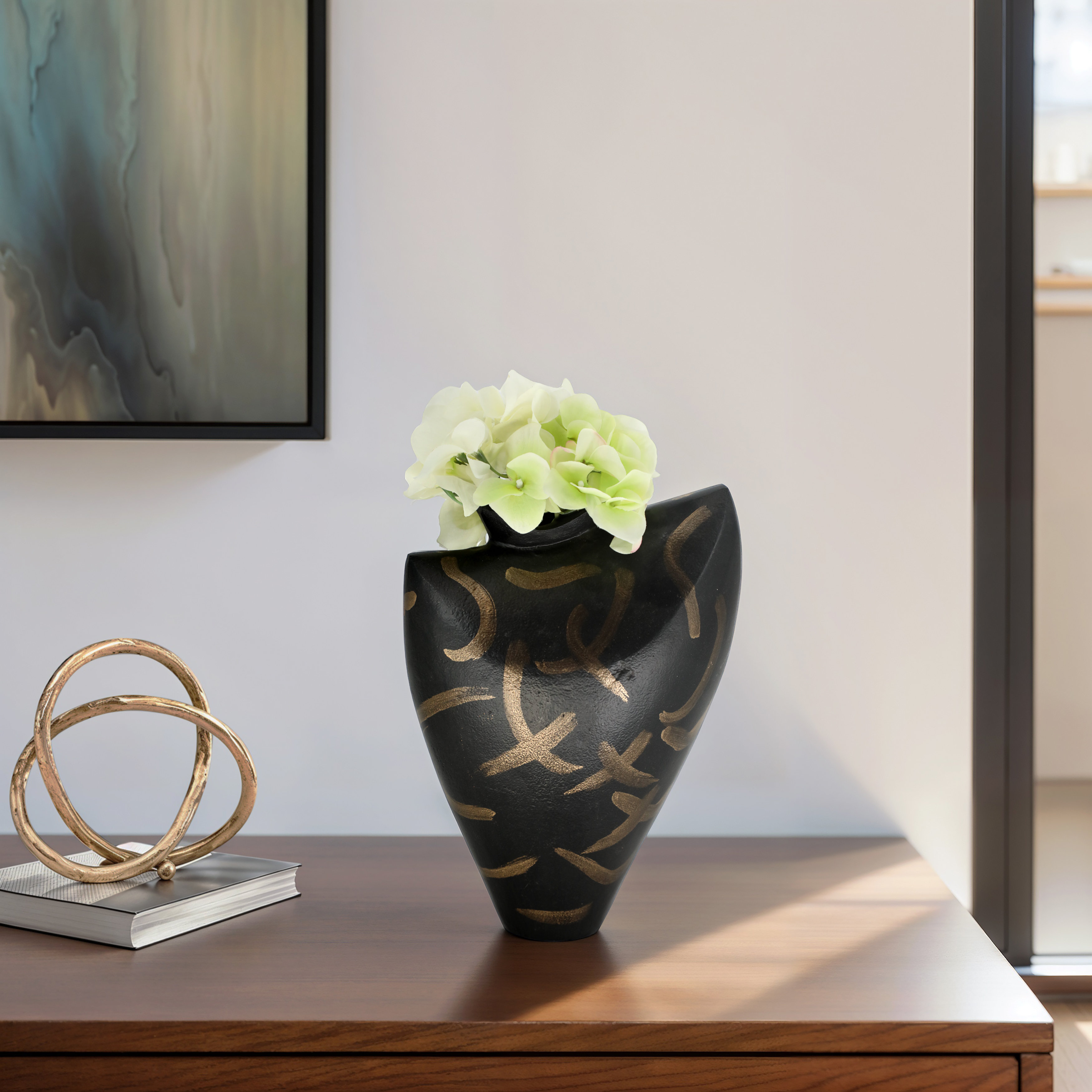 Ivy Bronx 11" Ponce Tribal Black & Gold Vase - Wayfair Canada