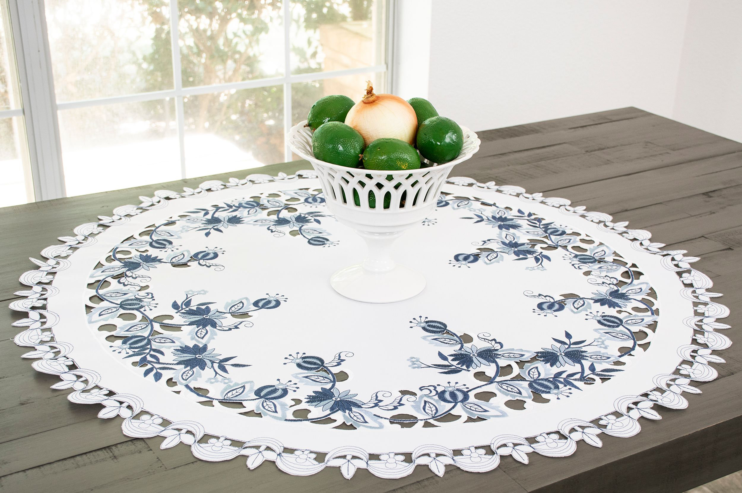 Ophelia & Co. Burrier Delft Blue Onion Flower Ivory Table Topper (33 ...