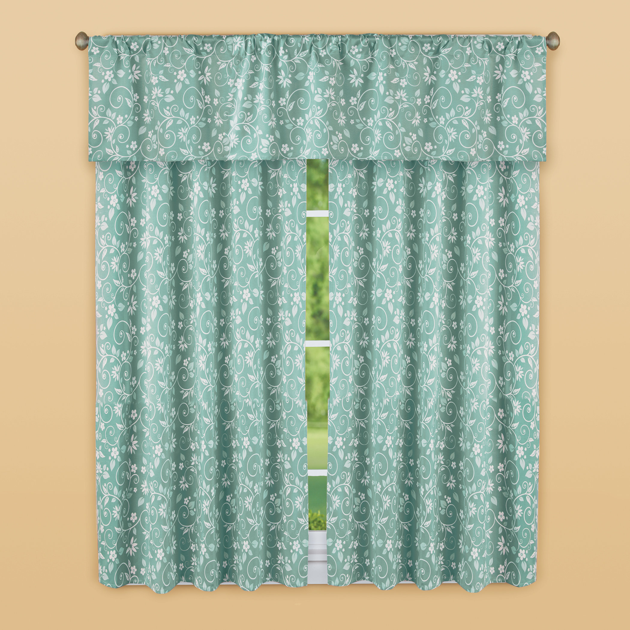 Red Barrel Studio Floral Scrolling Vine Pattern Rod Pocket Top Window ...