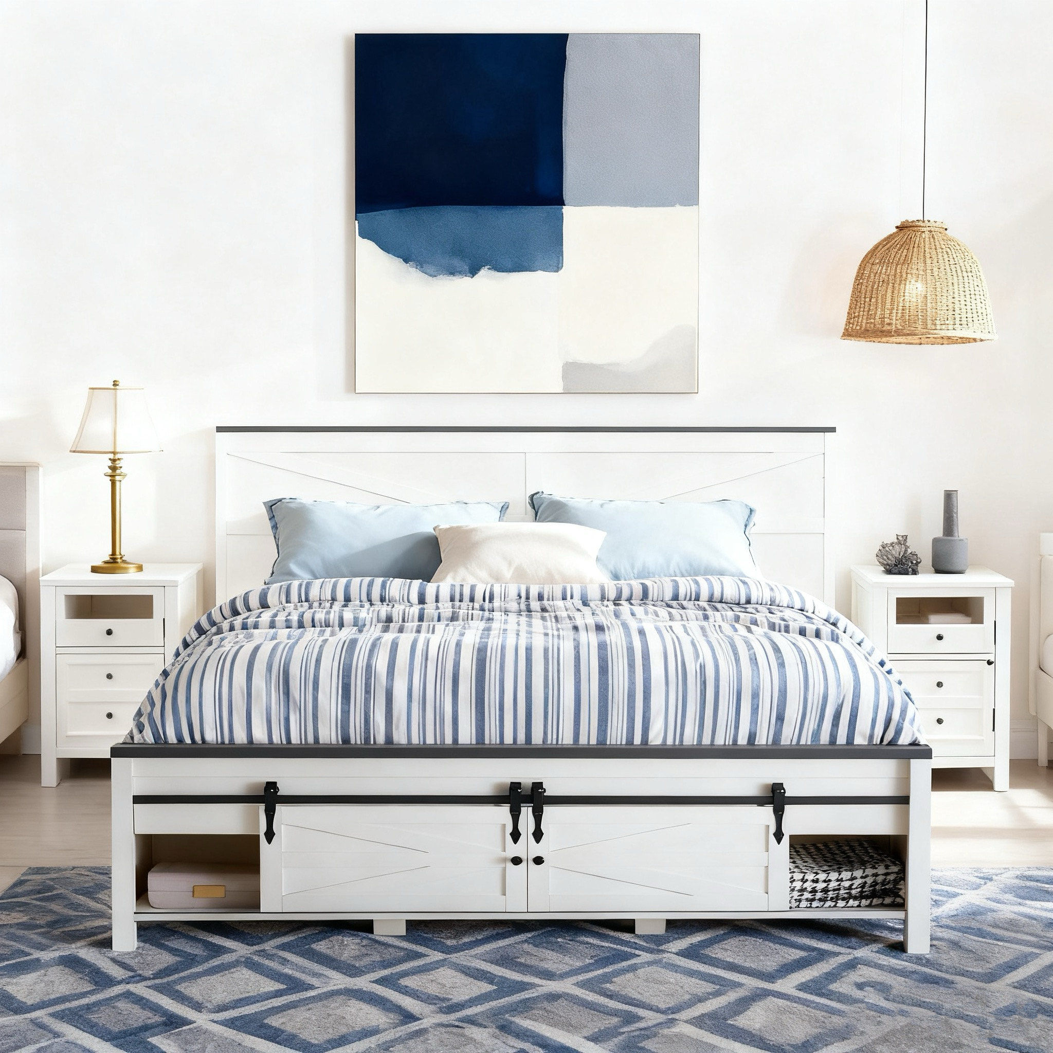 Gracie Oaks Farmhouse Platform Bed Frame with 47" Tall Barn Door ...