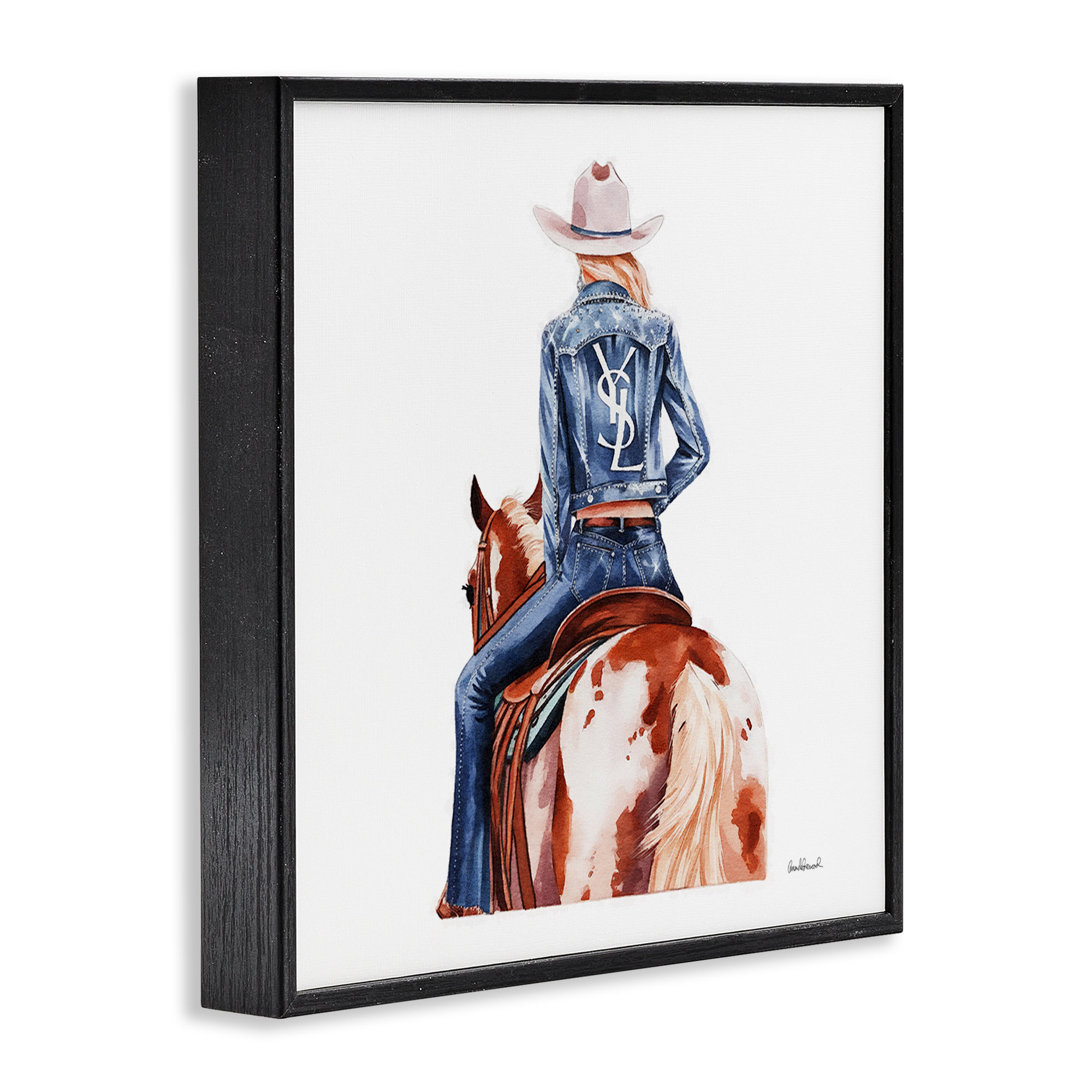Ebern Designs Trendy Cowgirl on Horse Framed Giclee Art by Amanda ...