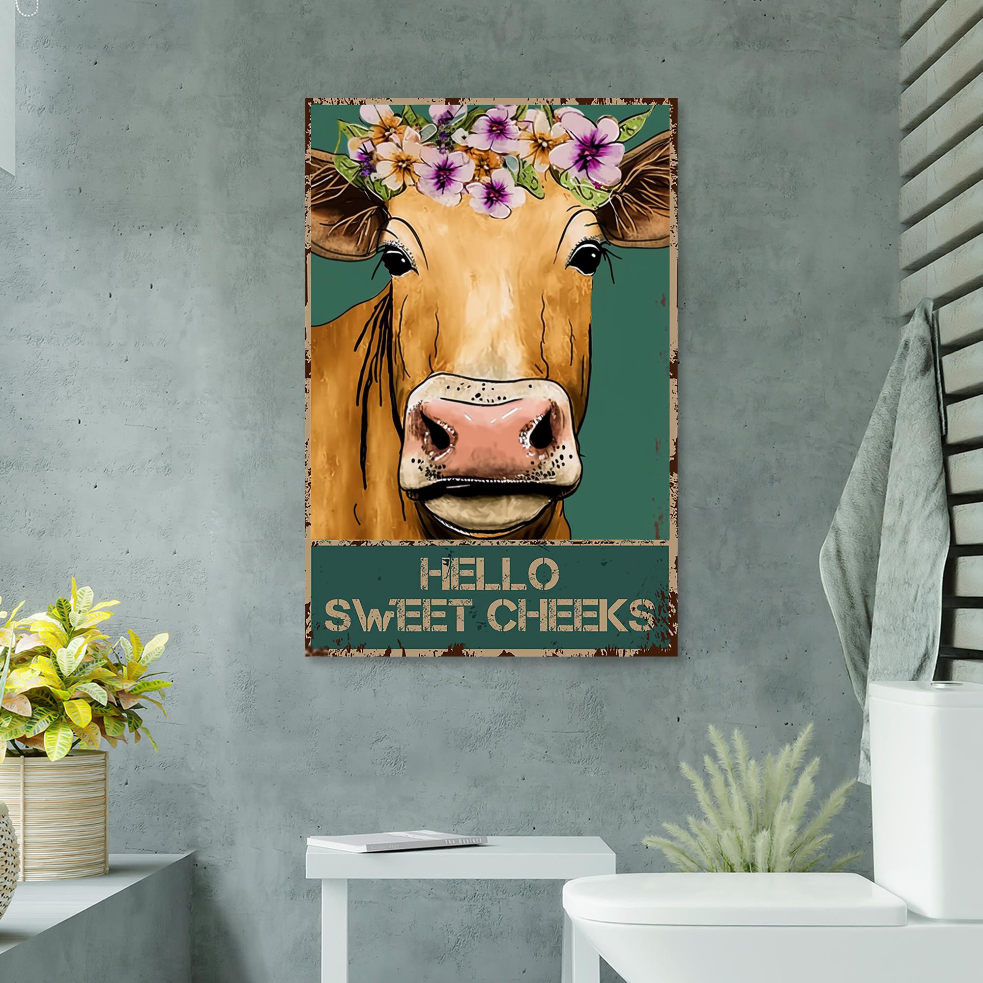 Trinx Cow Flower Hello Sweet Cheeks - 1 Piece Rectangle Graphic Art ...