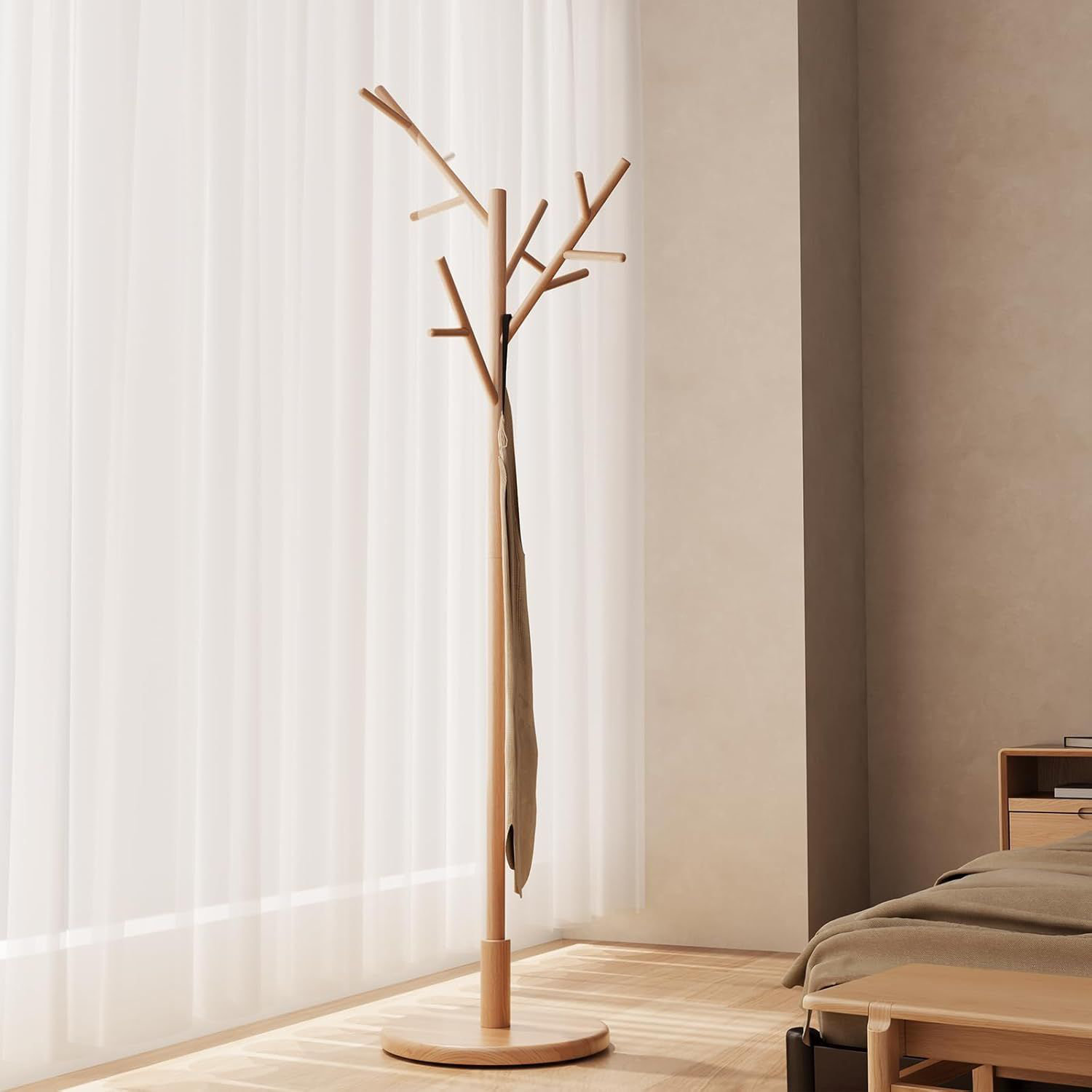 Ebern Designs Solid Wood Freestanding Coat Rack with 12 Hooks ...
