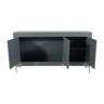 Everly Quinn Coastal Modern Acrylic Wood Console Cabinet Gray with Gold ...