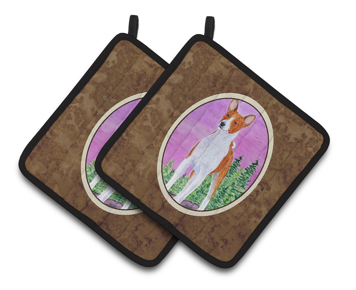 Wildon Home® Burniece Basenji with Pink Sky Potholder | Wayfair
