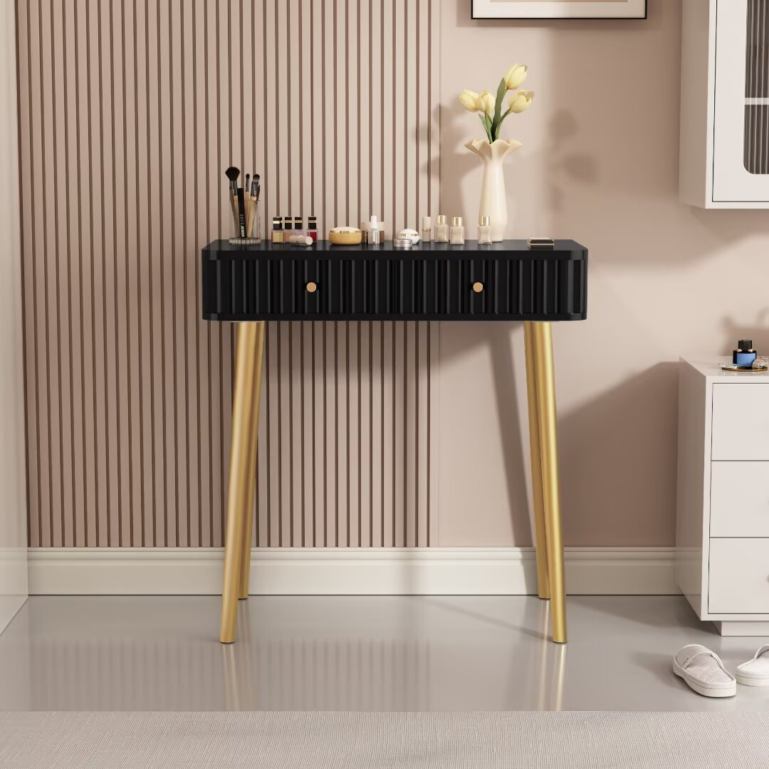 Mercer41 Stanyo Wooden Vanity Desk with Ripple Design Study Desk Small ...