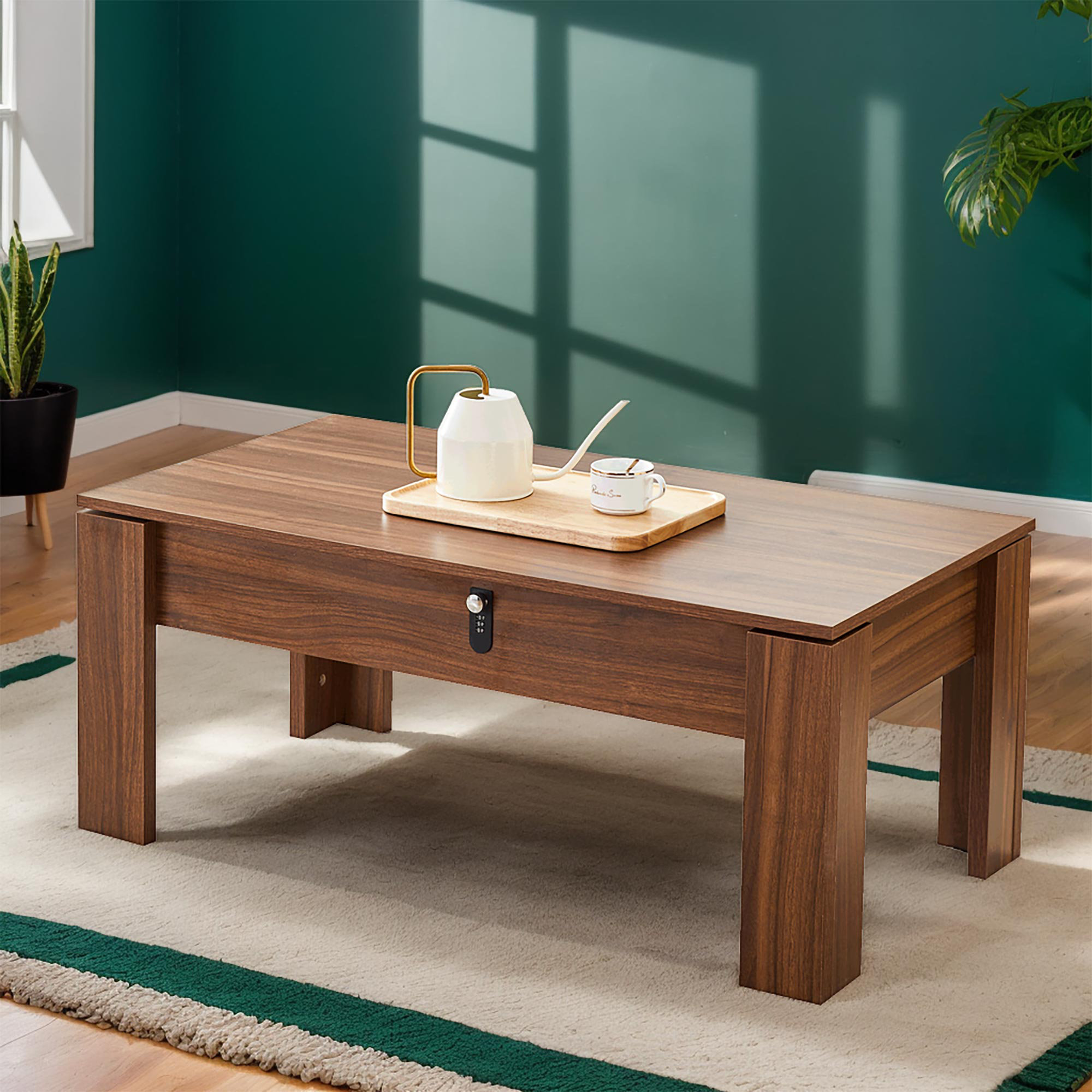 Arlmont & Co. Secure Password Lock MDF Coffee Table for Gun & Wine ...