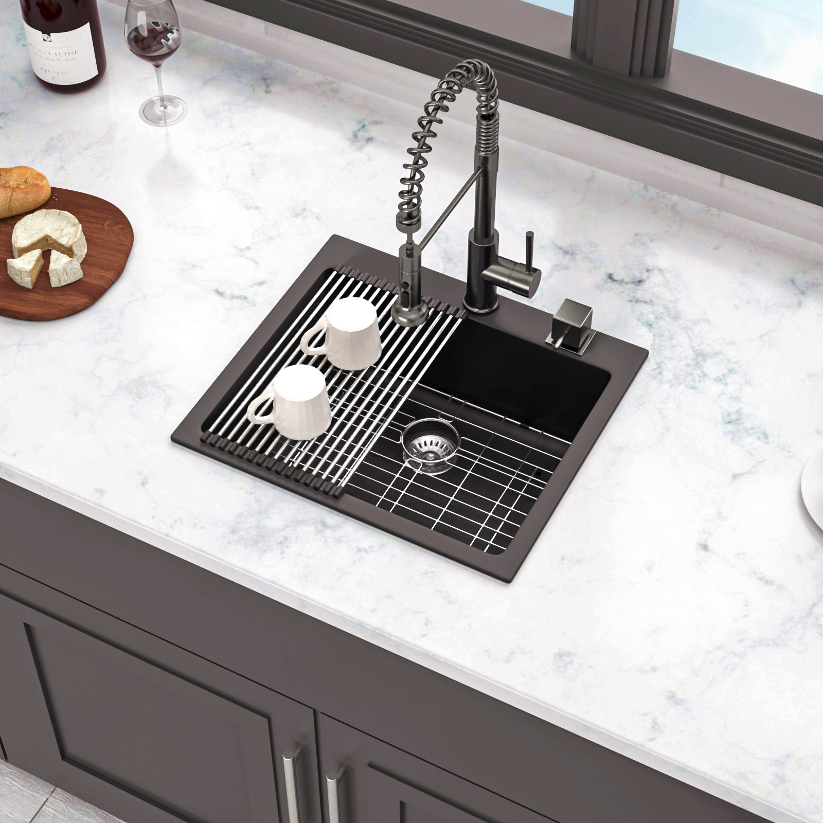 DAPPER DOODLES INC Quartz Kitchen Sink - 25X22" Granite Composite Drop ...