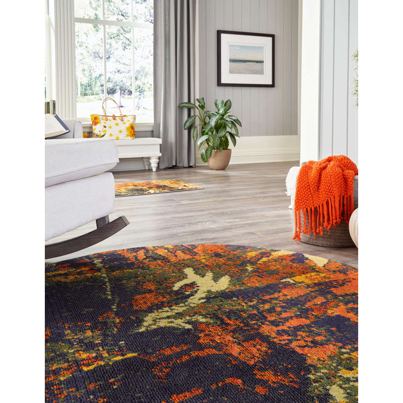 Wade Logan® Ansela Performance Orange/Navy/Yellow Rug | Wayfair