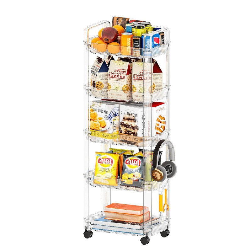 AMIZOY 5 Tier Rolling Carts with Wheels,10.9'' Clear Plastic Rolling ...