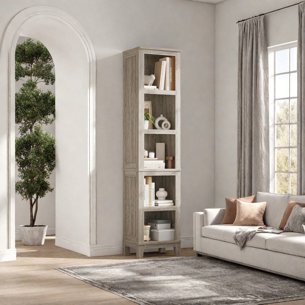 Winston Porter Narrow Bookcase,wooden 5 Tier Farmhouse Bookshelves For ...